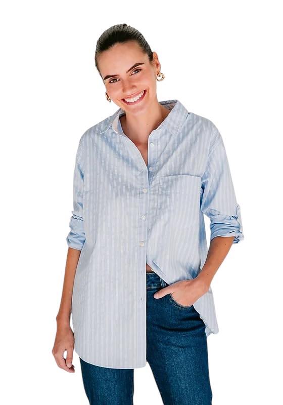 'Sally' Stripe Shirt - Blue – Cutting Edge Country